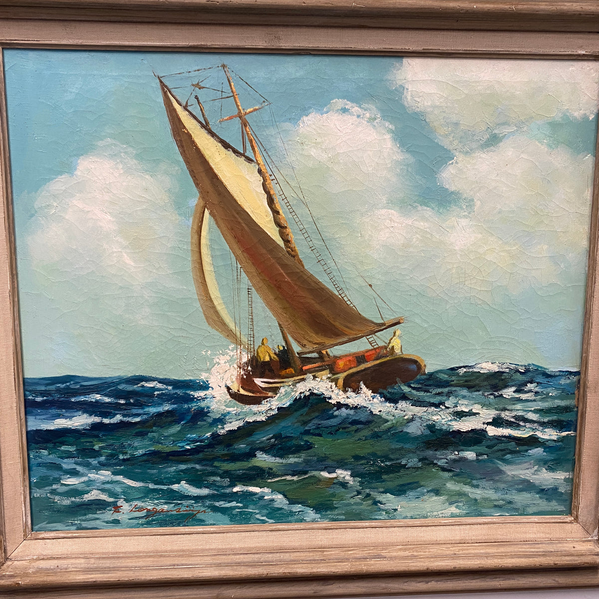 Vintage Oil Painting Sailing on the Ocean, Signed by Artist – Barnacle ...